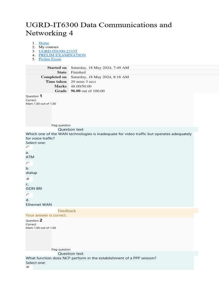 Data Communications and Networking 4 Prelim Lec, Lab Exam Answers | PDF | Virtual Private ...