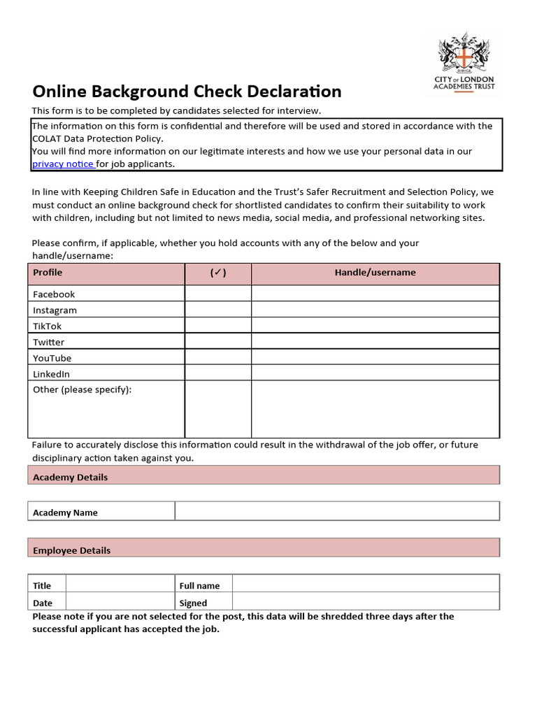 COLAT Online Background Check Declaration | PDF | Career & Growth ...