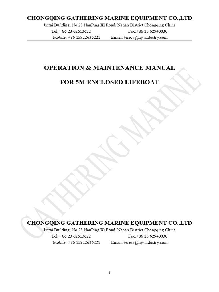 5m Lifeboat Maintenance and Manual | PDF | Hypothermia | Battery Charger