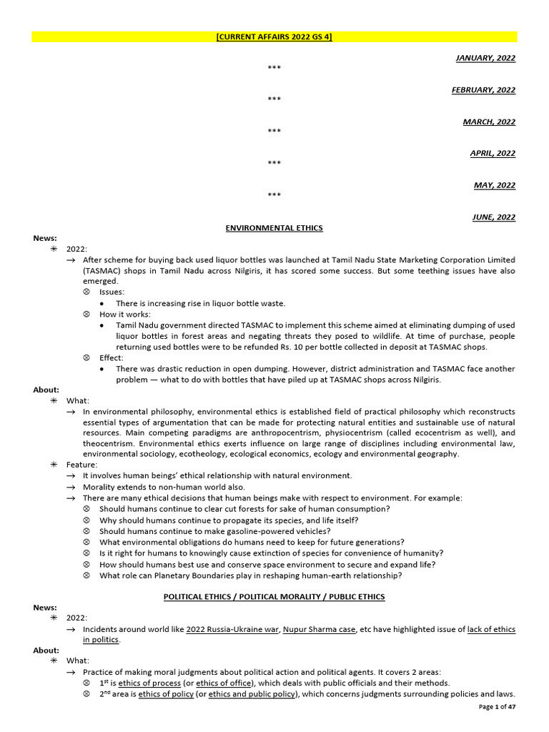 2022 (Jan - Oct) GS 4 N Essay | PDF | Abortion | Environmental Ethics