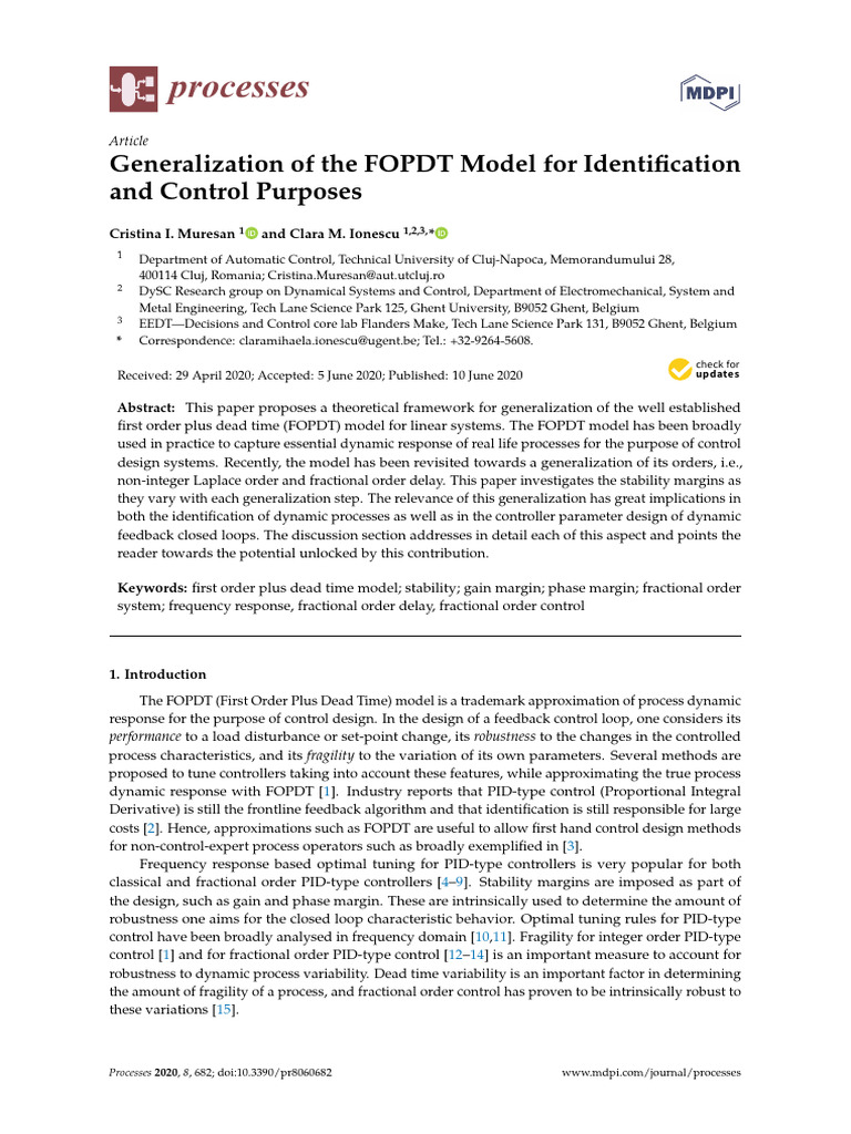 Generalization of The FOPDT Model For Identificati | PDF | Control Theory | Feedback