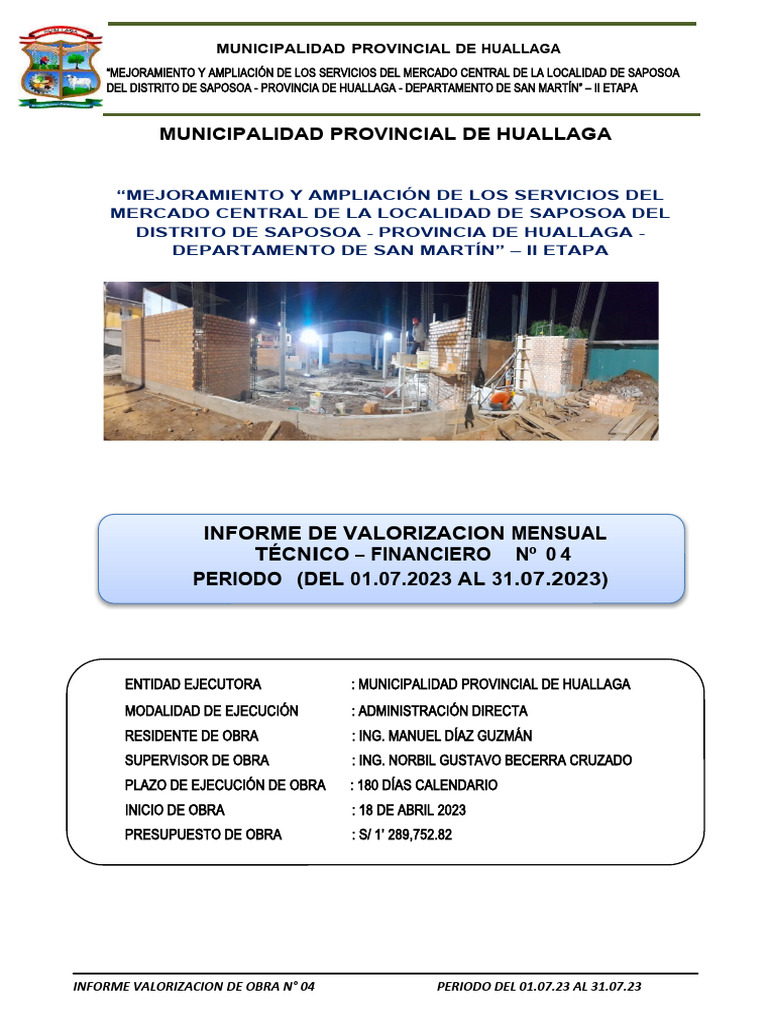 Informe de Valorizacion N°04 Mercado Ii Etapa | PDF | Presupuesto ...