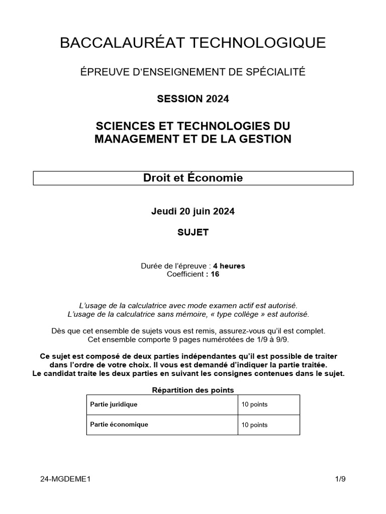 Sujets corrigés bac STMG 2024 Droit-Éco | PDF | Stimulus (Économie ...