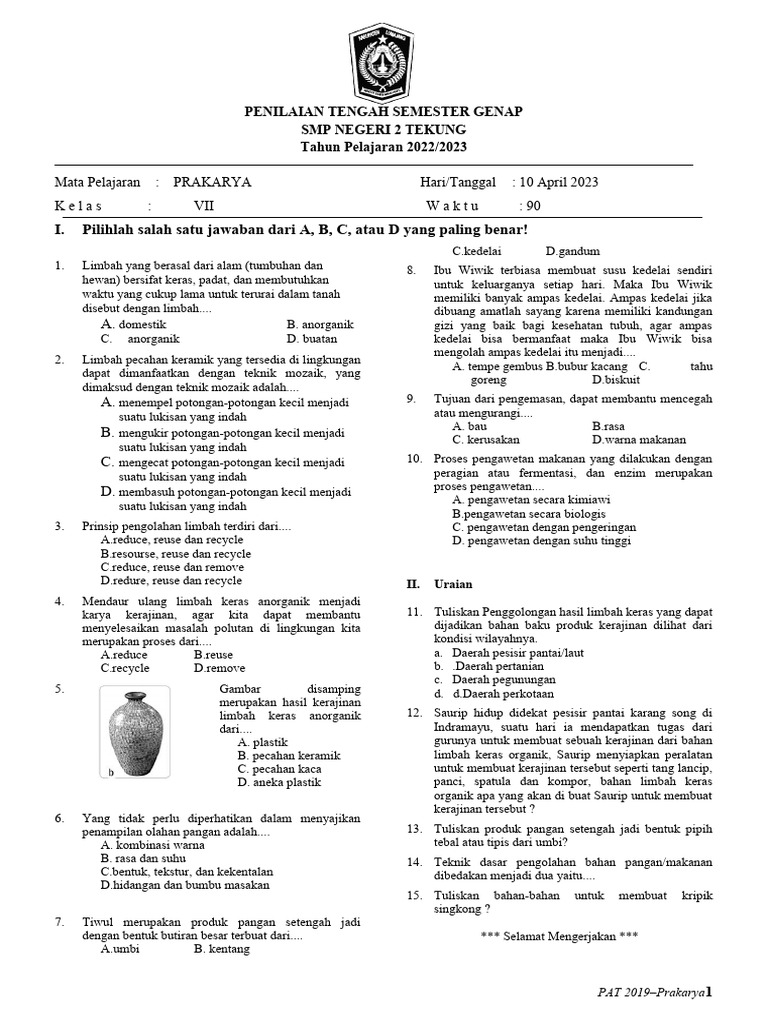 Penilaian Tengah Semester Genap PRK | PDF