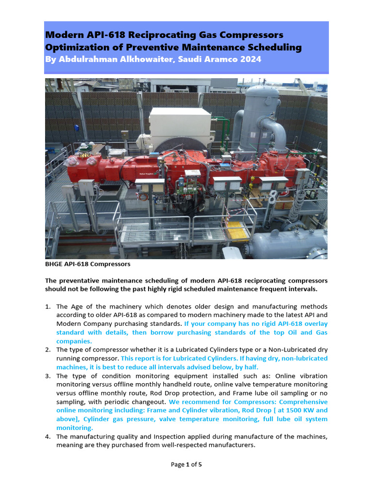 API 618 Reciprocating Compressors Preventive Maintenance 1717513288 | PDF | Piston | Pump