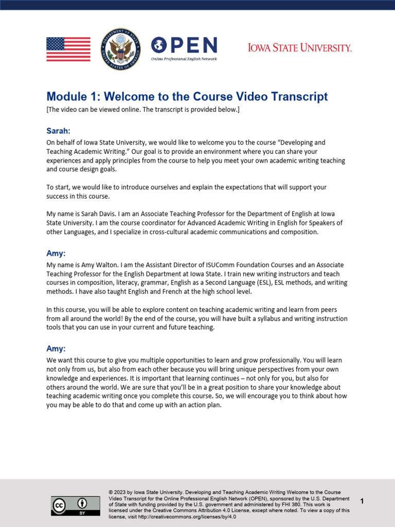 Mod 1 - Welcome To The Course - Video Transcript | PDF | English As A ...