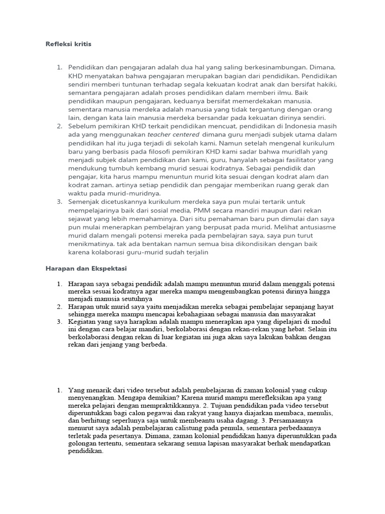Refleksi Kritis | PDF | Karier & Perkembangan | Kesehatan Holistik