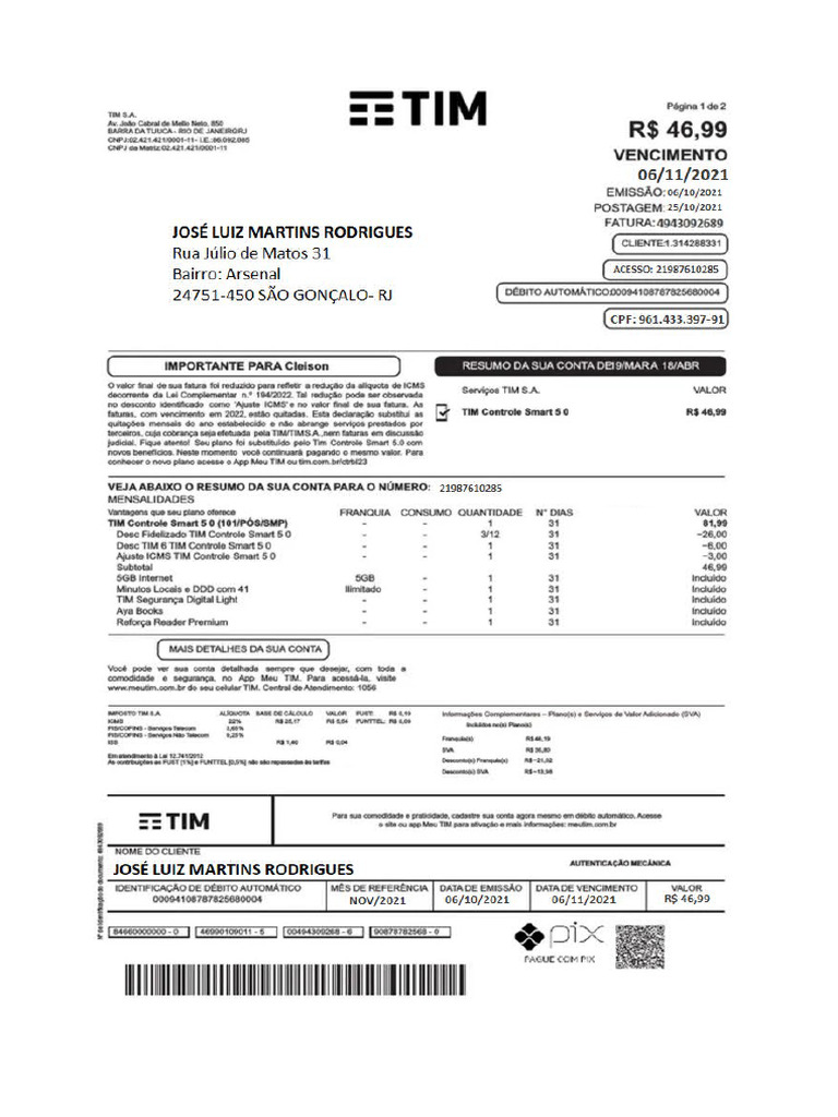 Modelo Comprovante TIM Conv | PDF