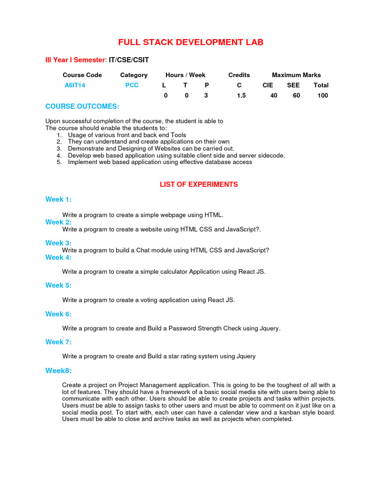 Full Stack Development Lab Syllabus | PDF | World Wide Web | Internet & Web
