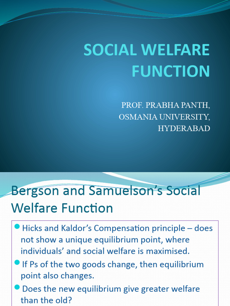 social welfare functions | PDF | Welfare Economics | Utility