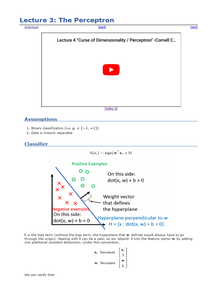 Lecture 3_ the Perceptron | PDF | Applied Mathematics | Mathematics