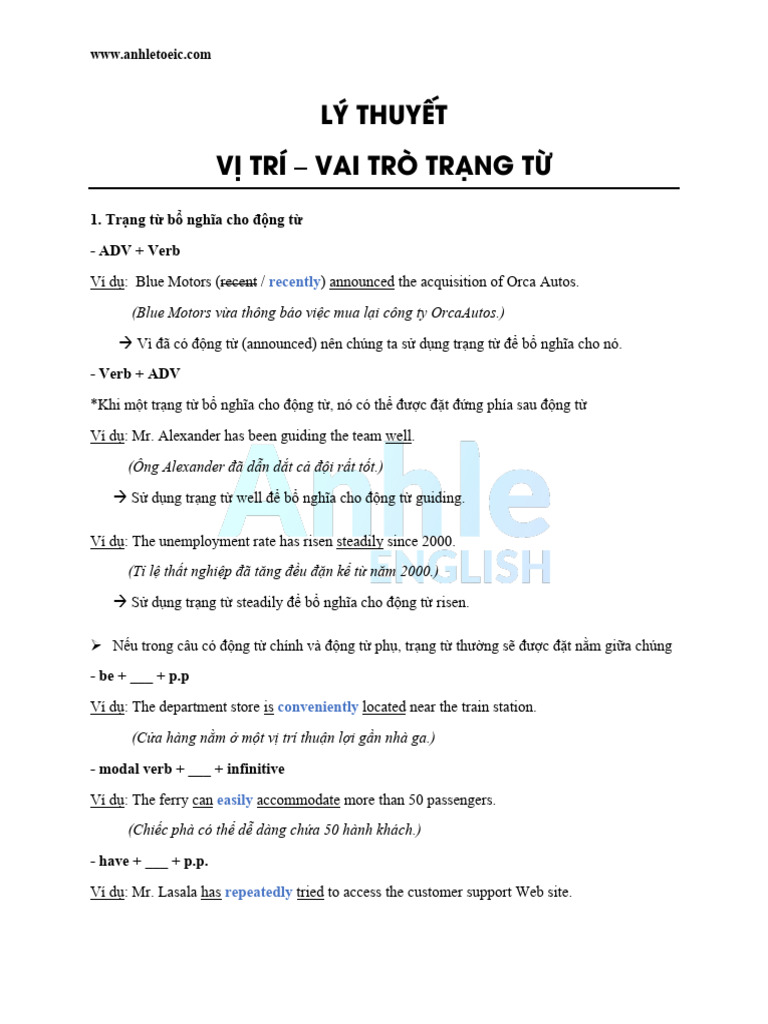 TR NG T - Adverb | PDF