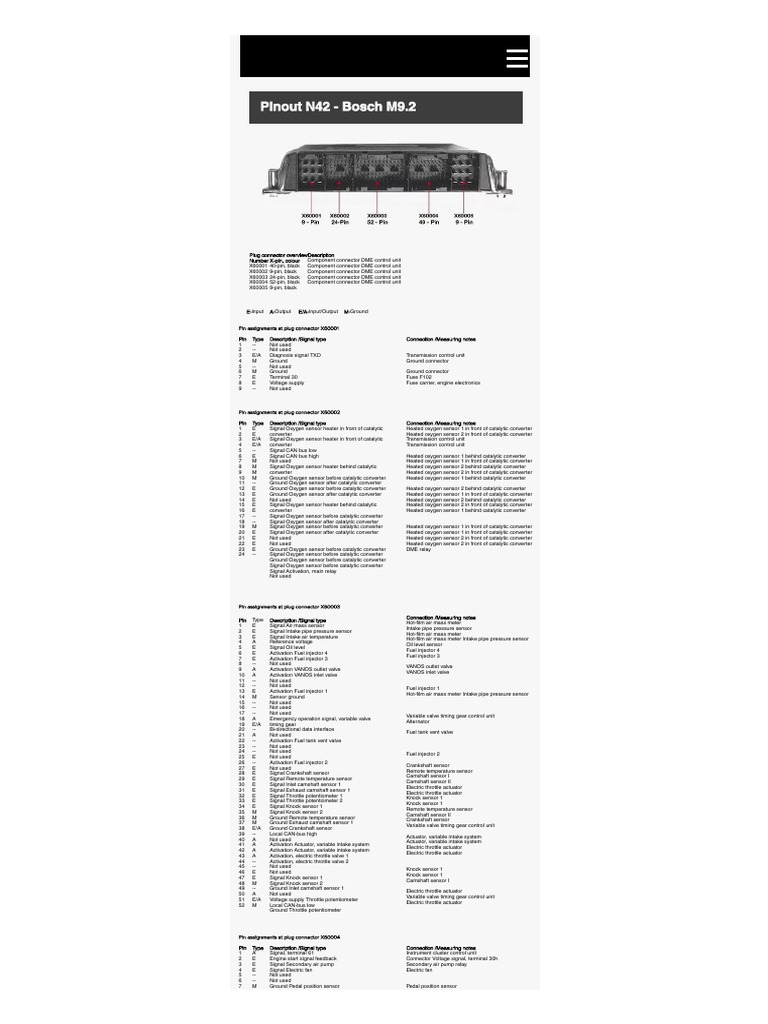 Pinout N42 Bosch M9.2 ADAMO Motorsport | PDF | Throttle | Valve