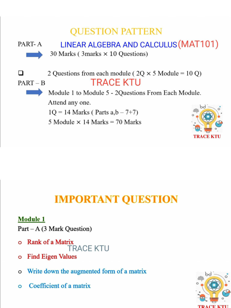 S1 Linear Algebra &calculus Important Topics (Trace Ktu) | PDF