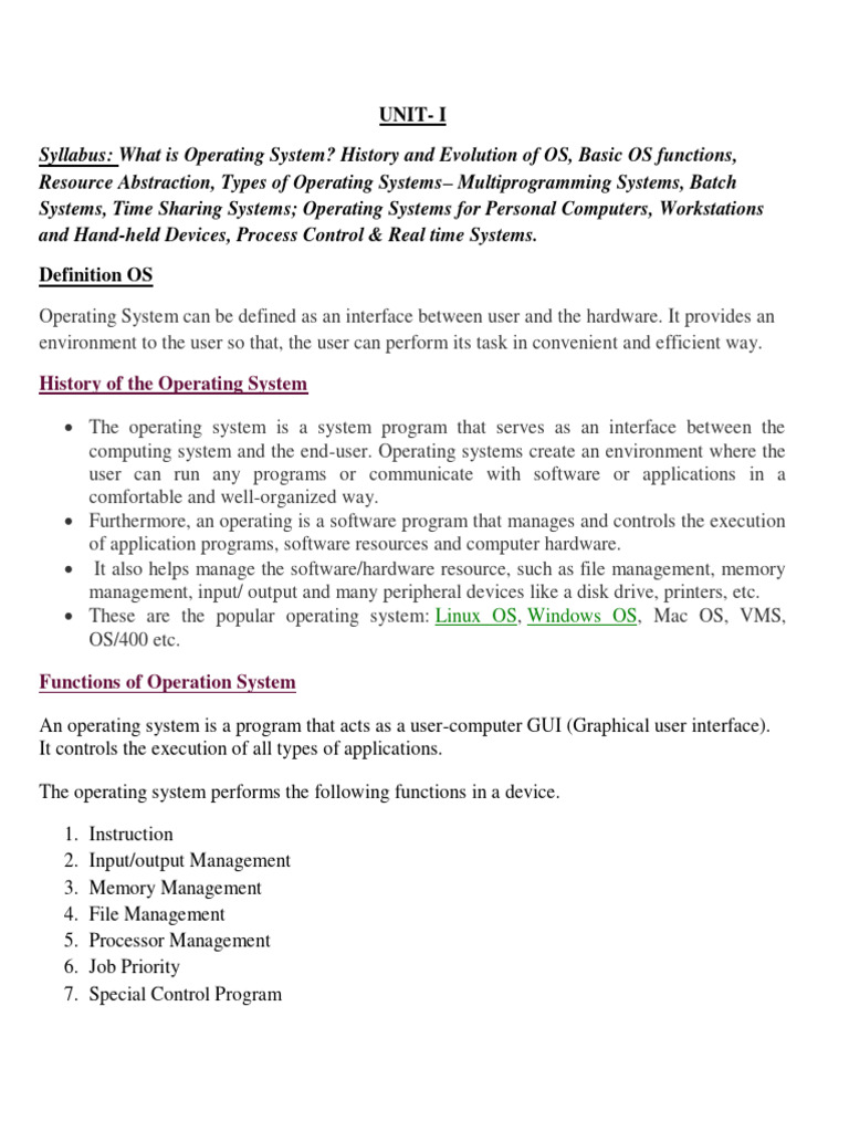 Unit I, II Os 1 14 | PDF | Operating System | Programming