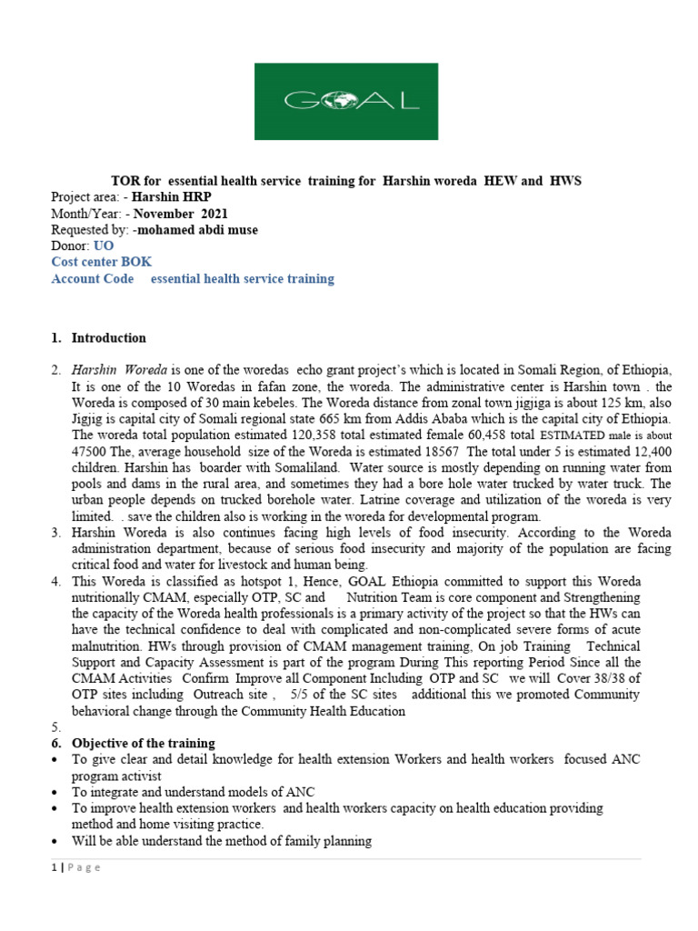 Harshin TOR For Health | PDF | Birth Control | Family Planning