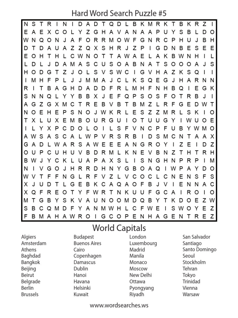 Hard Word Search Puzzle 5 | PDF | Games Of Mental Skill | Word Puzzles