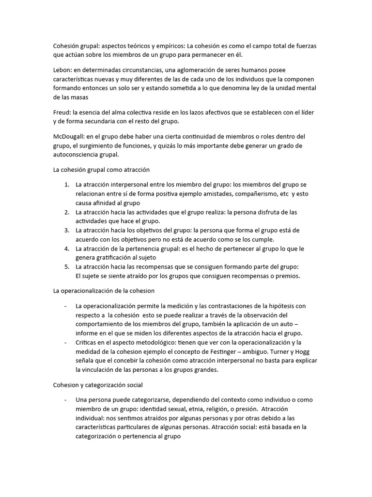 Cohesión grupal | PDF | Cohesión grupal | Conceptos psicologicos