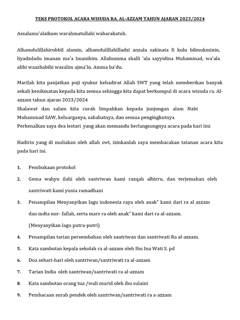 Teks Protokol Acara Wisuda Ra | PDF