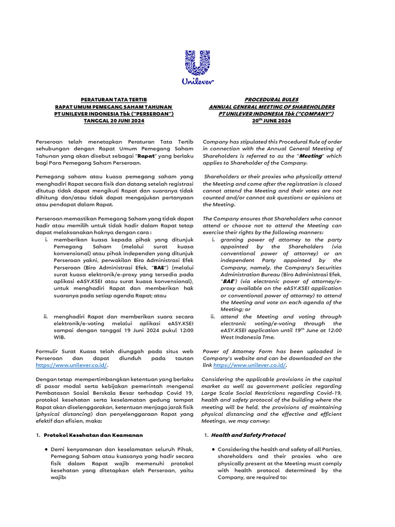Updated Tata Tertib Rupst 2024 Agms Procedural Rules 2024 Bilingual | PDF | Bisnis | Hukum