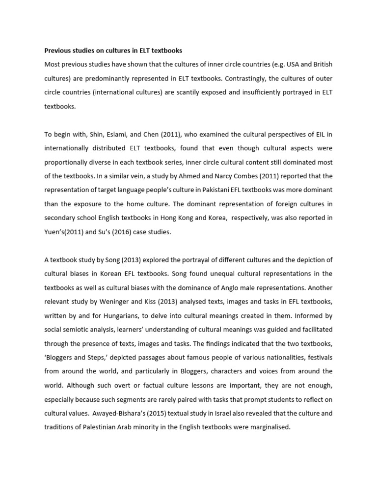 Contoh - Summary of Previous Studies On Cultures in ELT Textbooks - 2 ...