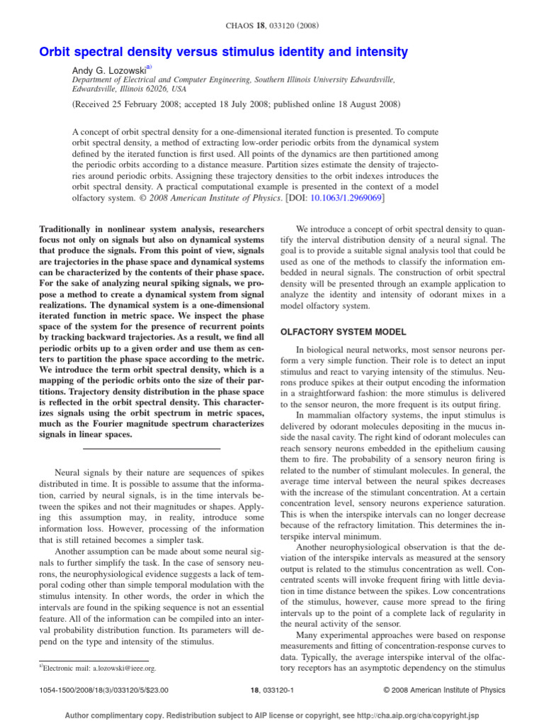 Orbit Spectral Density Versus Stimulus Identity and Intensity ...