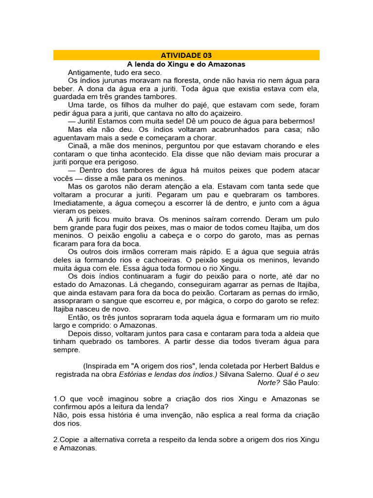 Atividade Portugues Imprimirrr | PDF | Povos indígenas das Américas | Rio Amazonas