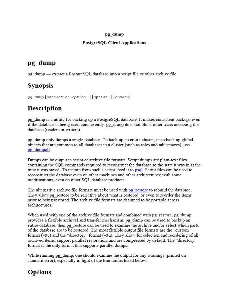 PostgreSQL pg_dump Backup Utility Guide | PDF | Postgre Sql | Databases
