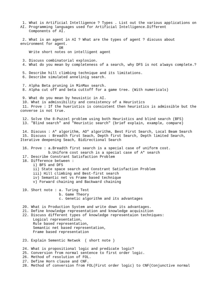 Artificial Intelligence ImpQ2 | PDF | Knowledge Representation And Reasoning | Artificial ...