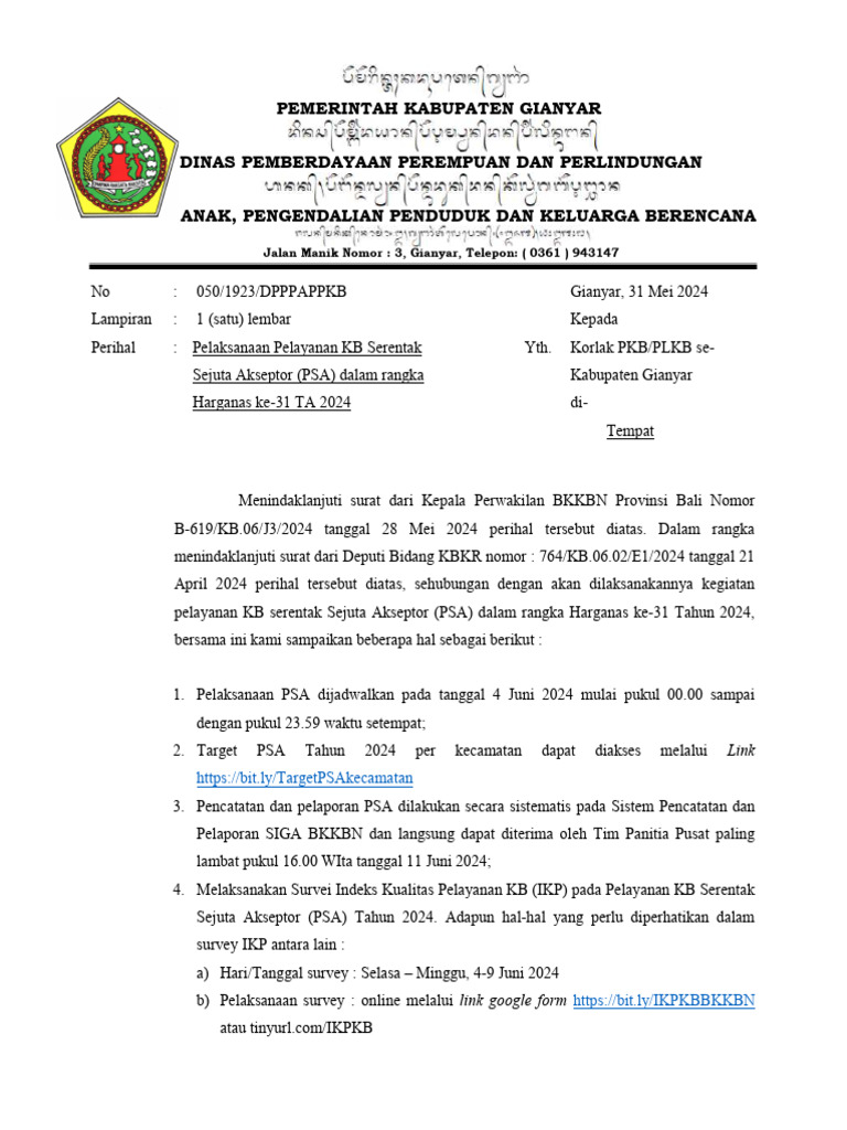 Surat PSA 2024 | PDF