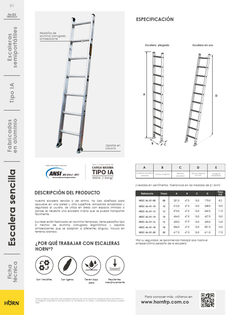 Ficha Tecnica Escalera de 8 Pasos Horn | PDF