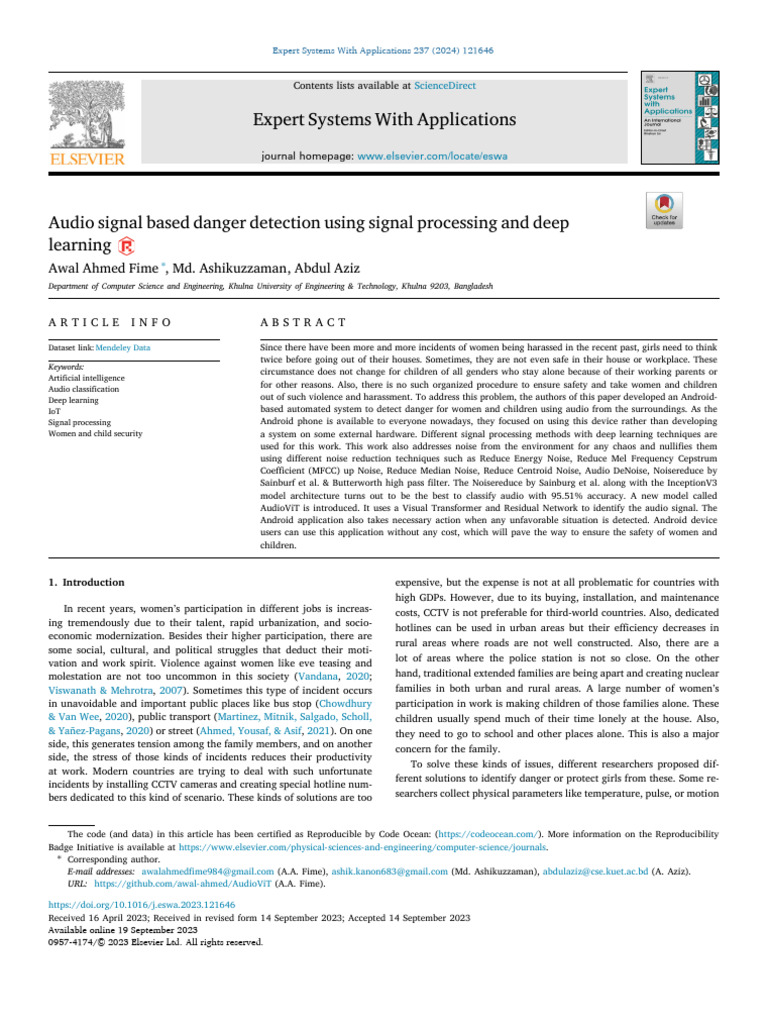 Audio Signal Based Danger Detection Using Signal P - 2024 - Expert Systems With | PDF | Signal ...