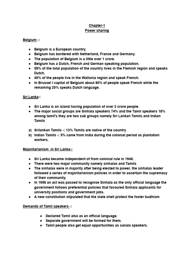 Class-X Ch-1 Political Science Notes | PDF | Sri Lanka | Belgium