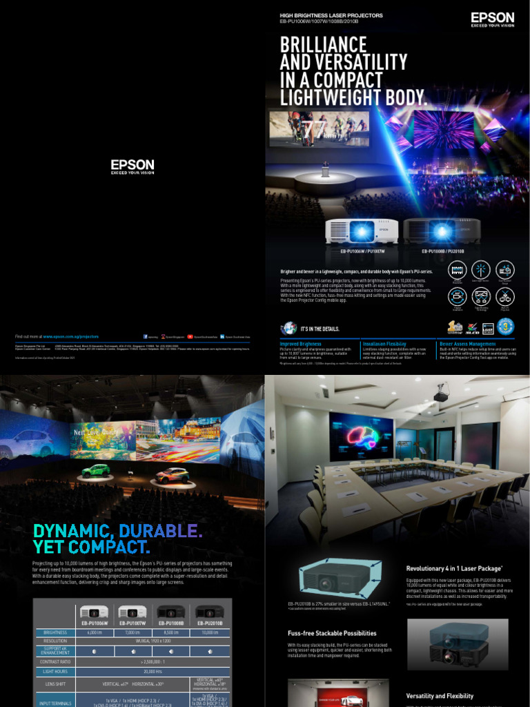 Epson PUSeries High Brightness Projectors (FA) | PDF | Zoom Lens | Camera Lens