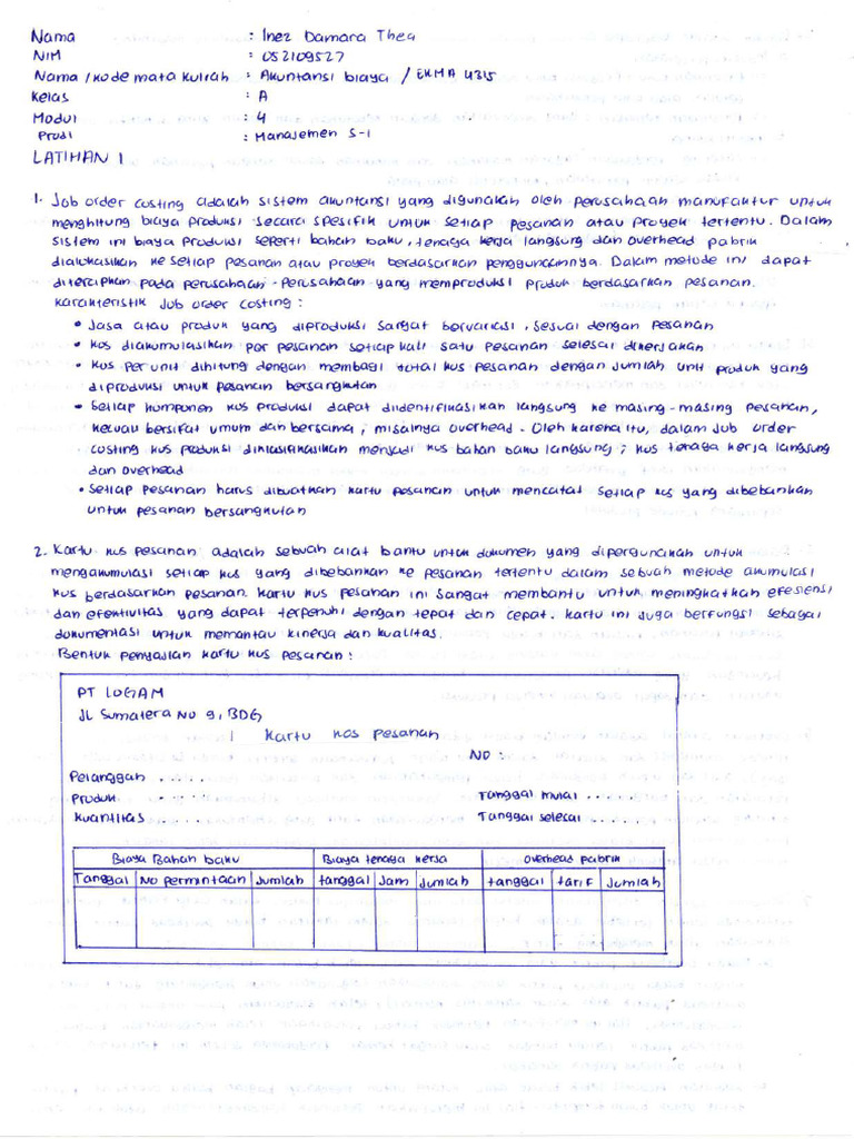 MODUL 4 - Inez Damara Thea - 52109527 - Akuntansi Biaya | PDF
