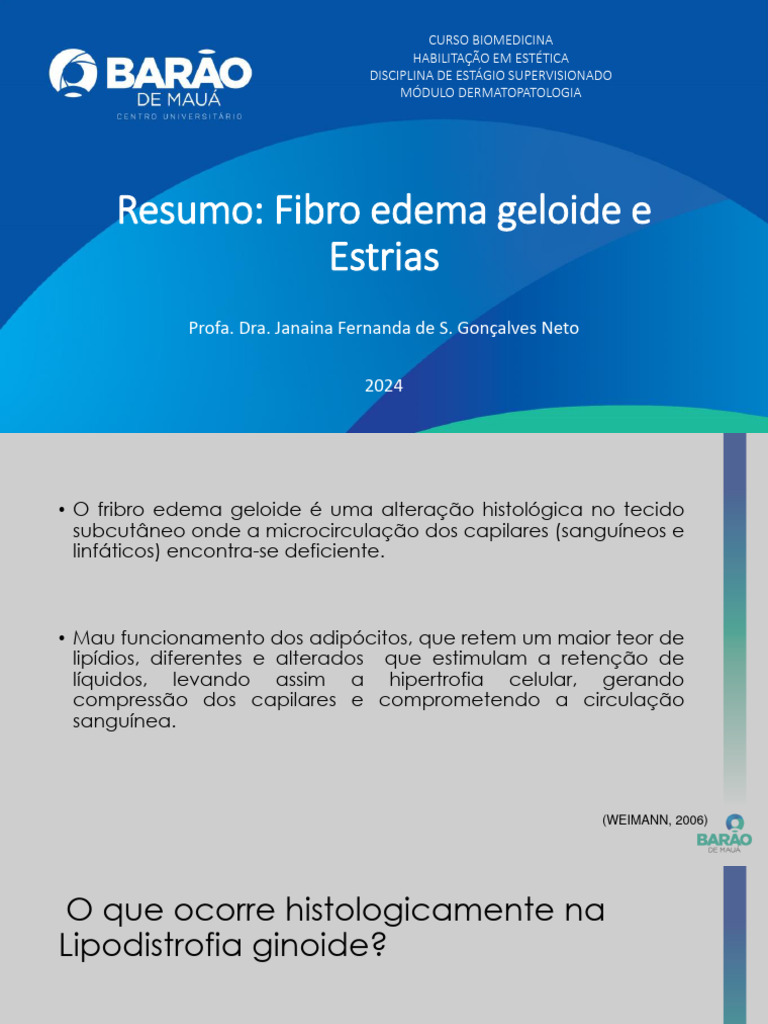 Resumo Aula Fibro Edema Geloide e Estrias 2024 | PDF | Edema ...