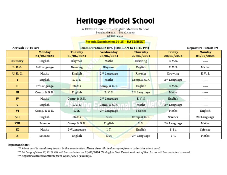 Pre-Mid Schedule 24-25 | PDF