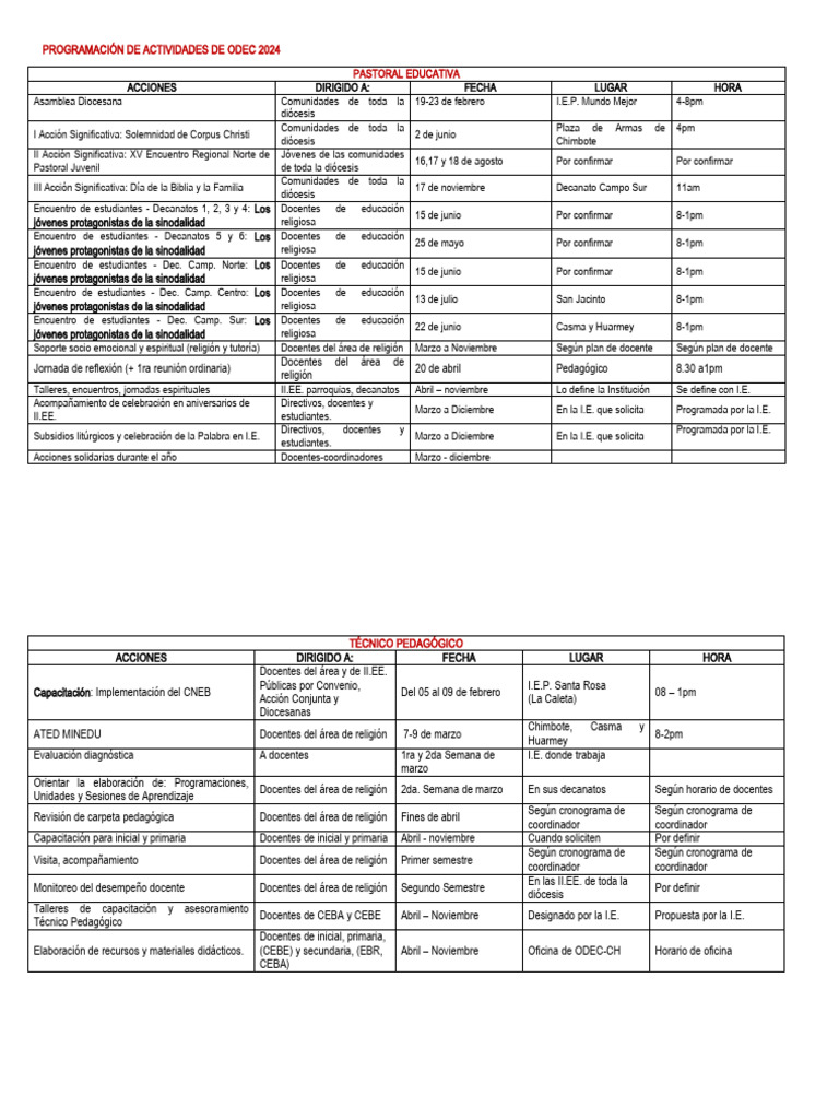 Cronograma de Actividades de ODEC 2024 | PDF