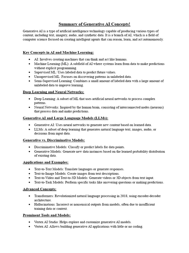 Summary of Generative AI Concepts | PDF | Machine Learning | Artificial ...