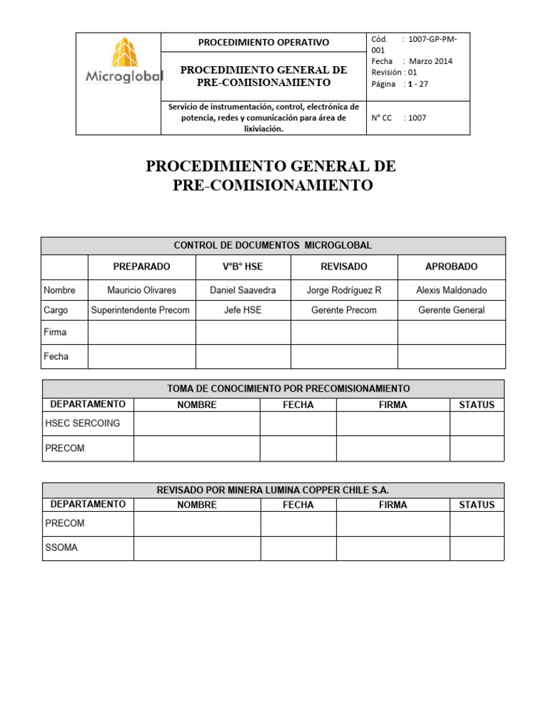 1007-GP-PM-001 Procedimiento General de PRECOM Rev 01 | PDF | Seguridad ...
