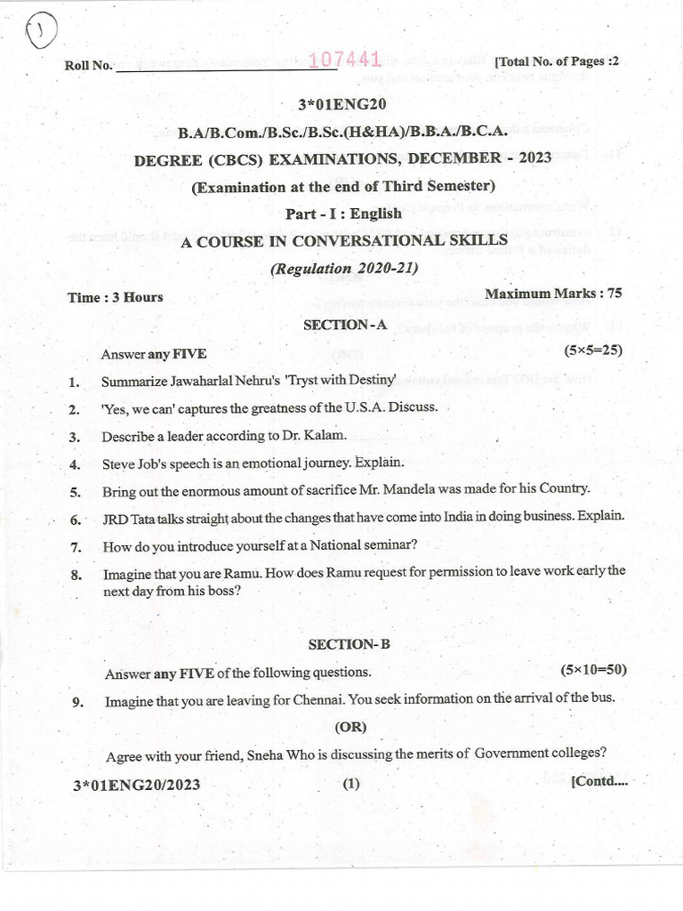 UG III Semester Regular 2020 21 Examinations Dec 2023 Question Papers | PDF