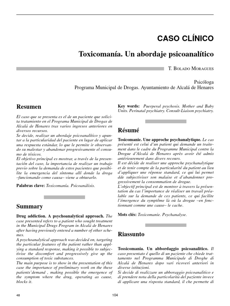 Toxicomania - Un Abordaje Psicoanalitico | PDF | La dependencia de ...