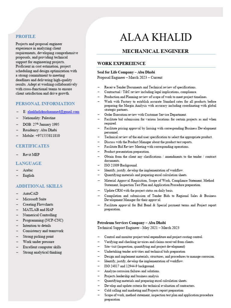 Resume Alaa Khalid | PDF | Business | Engineering
