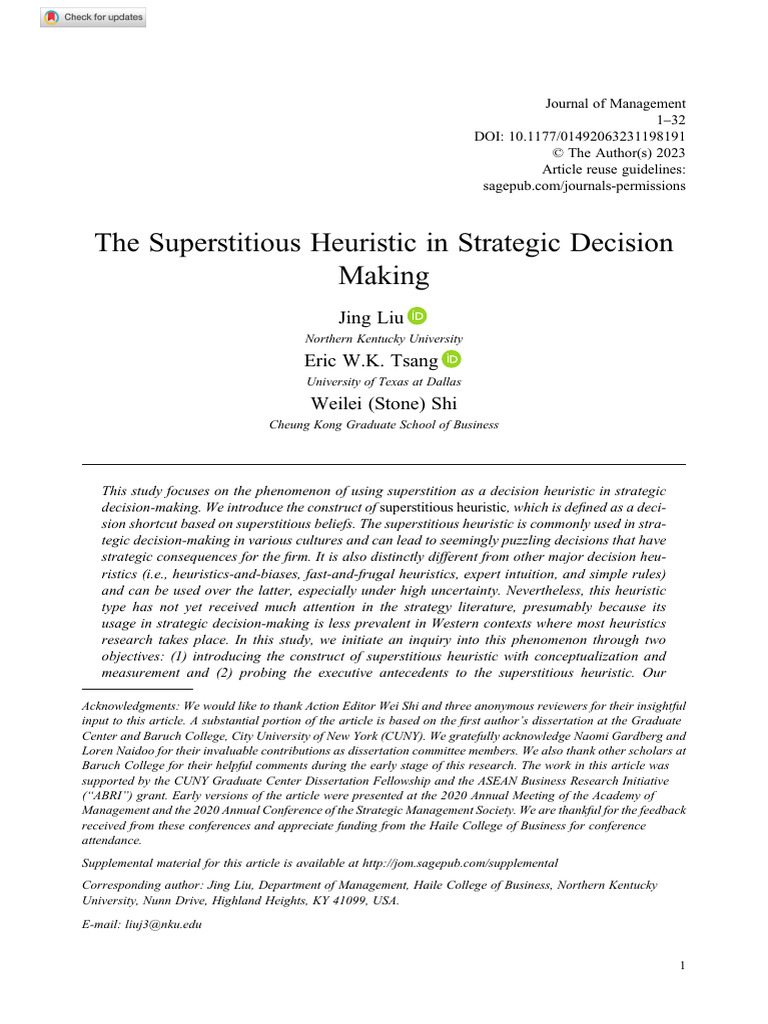 Superstitious Heuristic in Strategy Decisions | PDF | Superstitions ...
