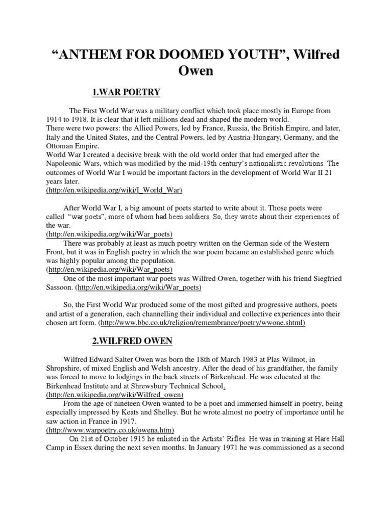 Anthem For Doomed Youth | PDF | Poetry | Unrest