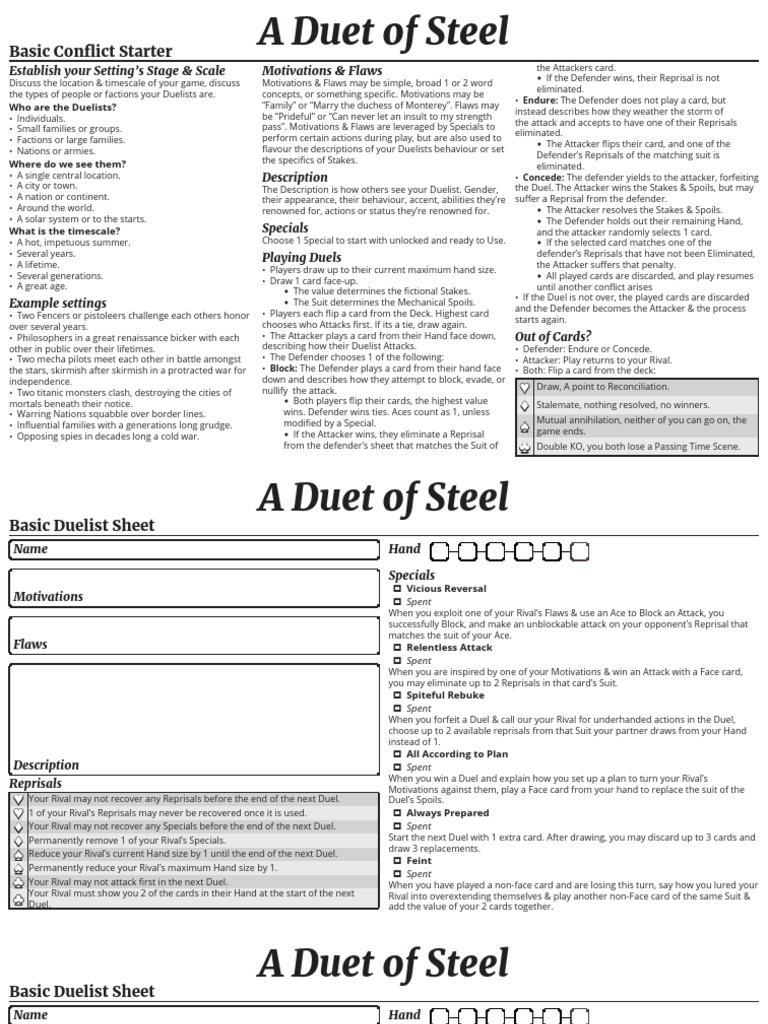 A Duet of Steel Basic Sheets | PDF | Duel