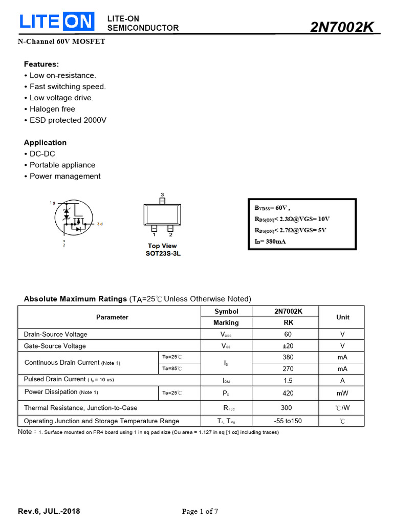 2N7002K | Download Free PDF | Power (Physics) | Electronic Circuits