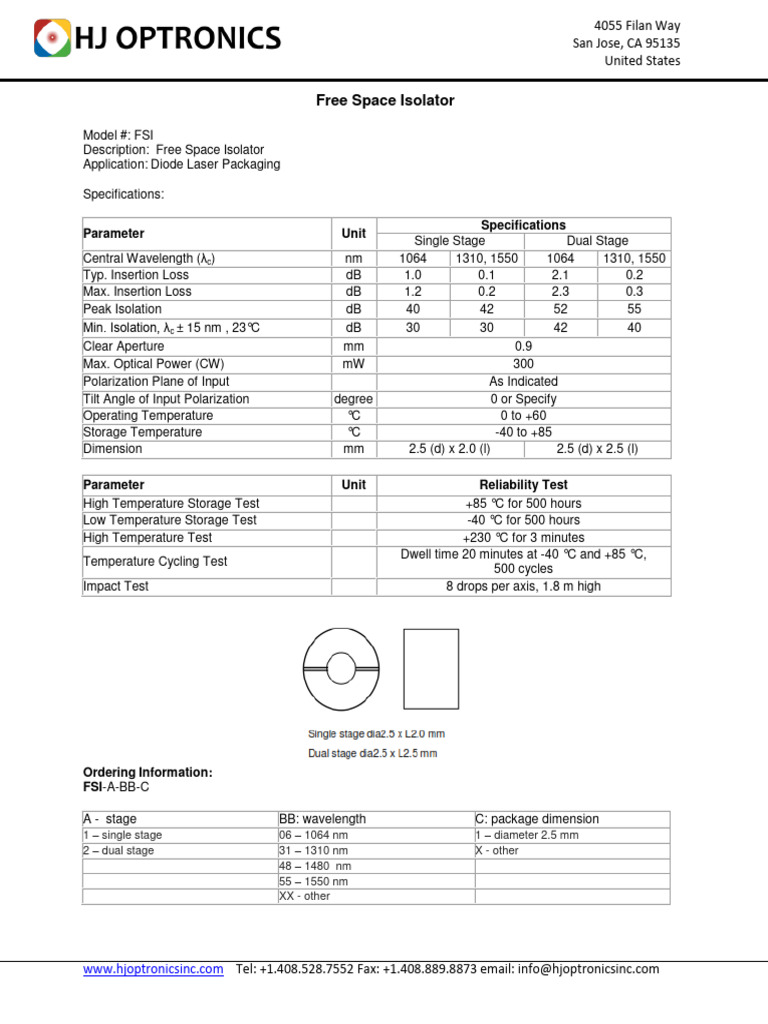 Free Space Isolator: Parameter Unit Specifications | PDF | Electromagnetism | Materials Science