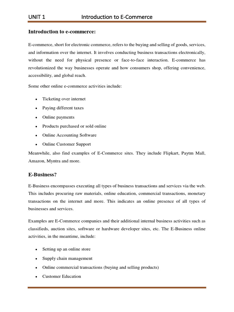 E-commerce Unit 1- SMCK | PDF | World Wide Web | Internet & Web