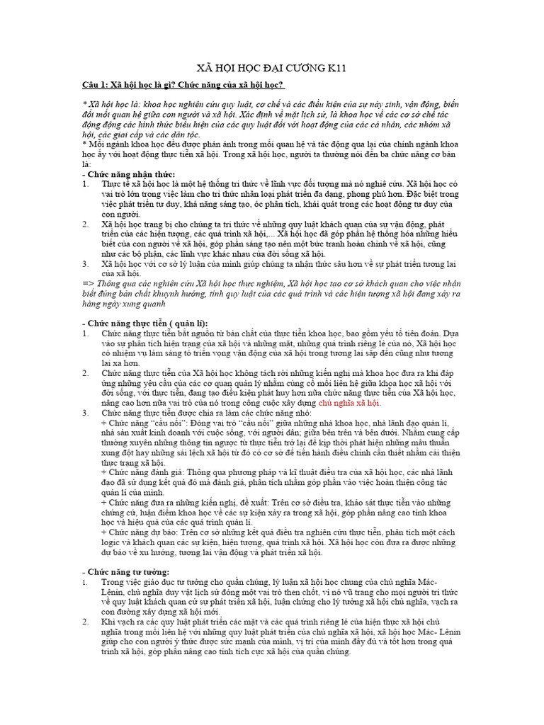 Xã Hội Học Đại Cương K11 | PDF